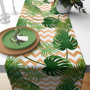 Floral Leaves Table Runner, Green Kitchen Runner, Monstera Tablecloth ...