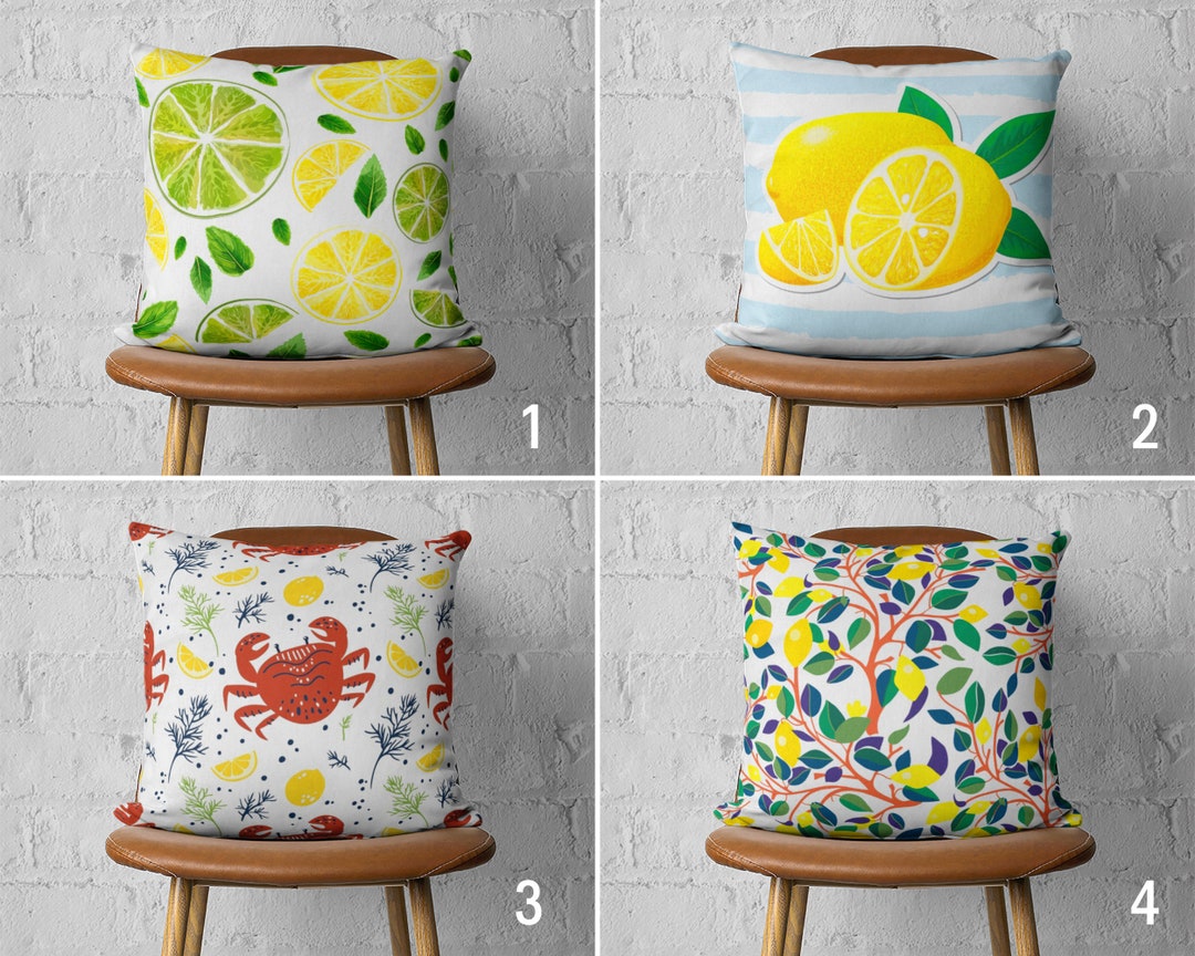 Lemon Design Pillow Cover, Summer Fruits Cushion Cover, Crab & Lime ...