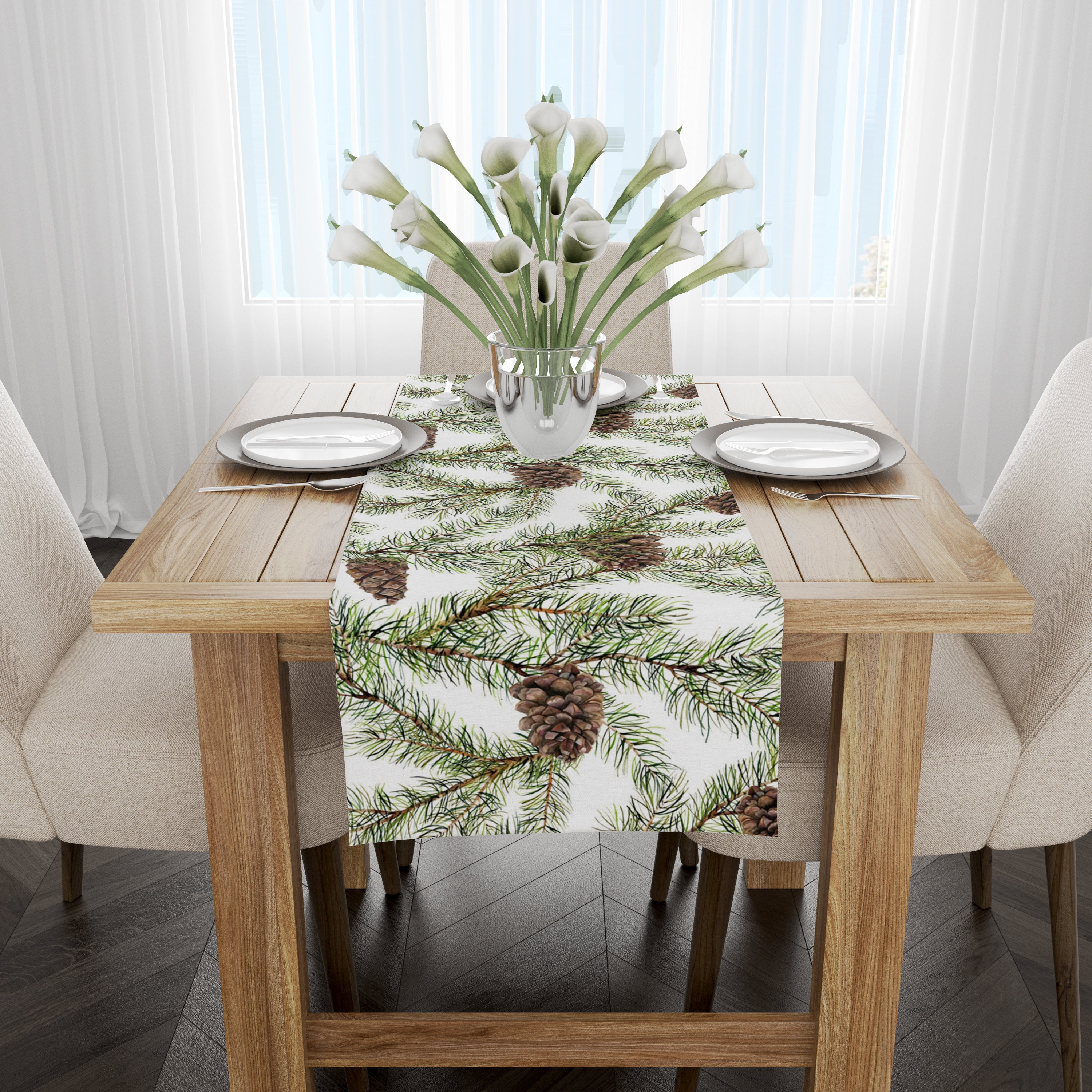 Pine Cone Table Runner Pine Tree Kitchen Runner Green Winter - Etsy