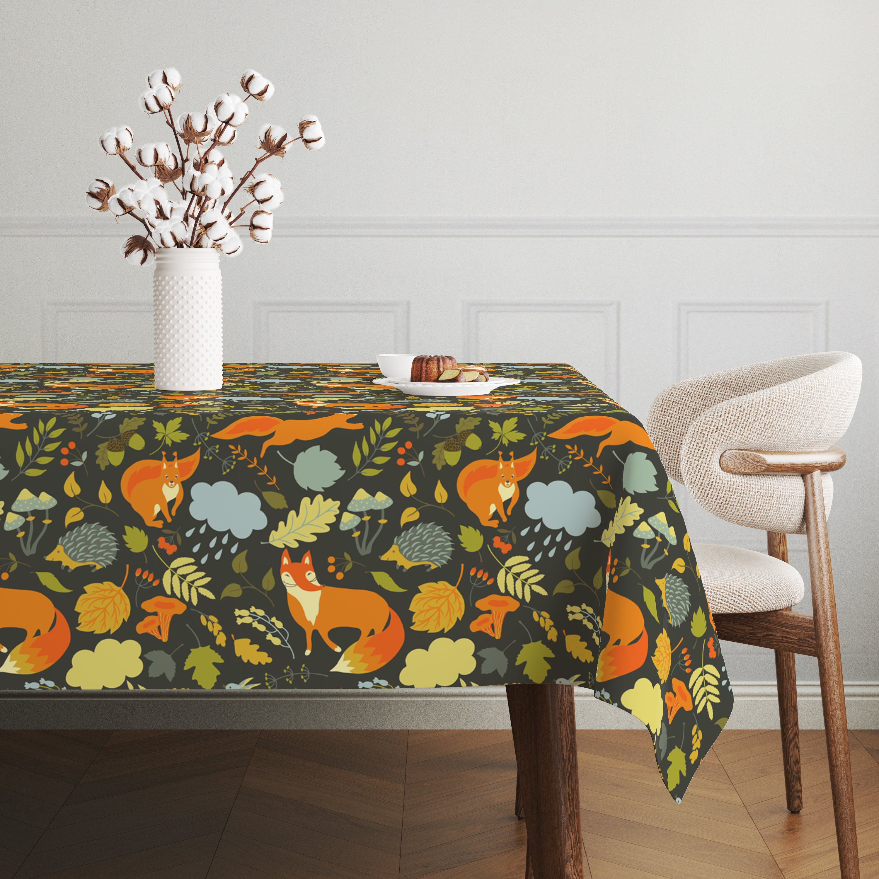 Cute Fox Design Tablecloth, Boho Thanksgiving Tablecloth, Autumn ...