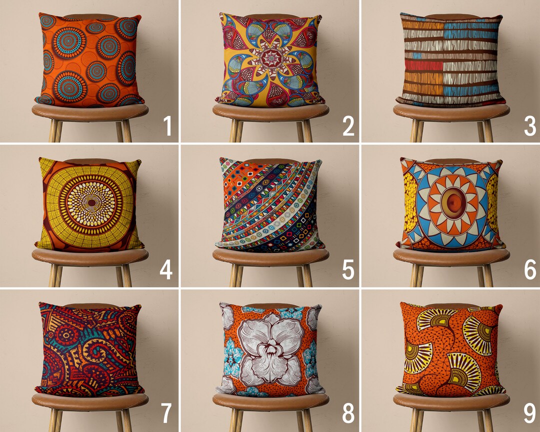 Ethnic Abstract Vivid Pillow Case, Orange Yellow Blue Authentic Pillow ...
