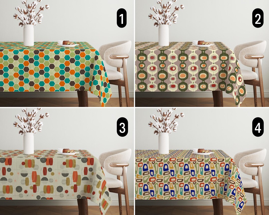 Mid Century Modern Boho Tablecloth, Retro Geometric Abstract Tablecloth ...