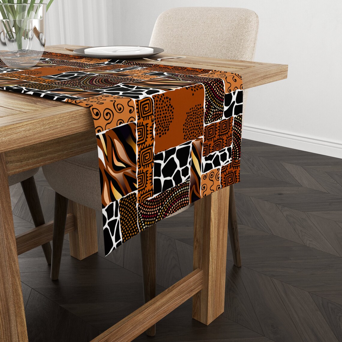 Animal Print Ethnic Table Runner, African Style Patchwork Looking ...