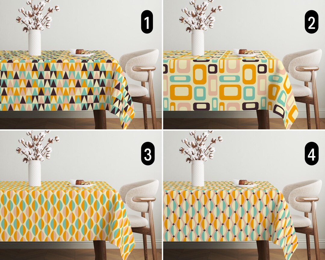 Mid Century Modern Design Tablecloth, Abstract Orange Blue Retro ...