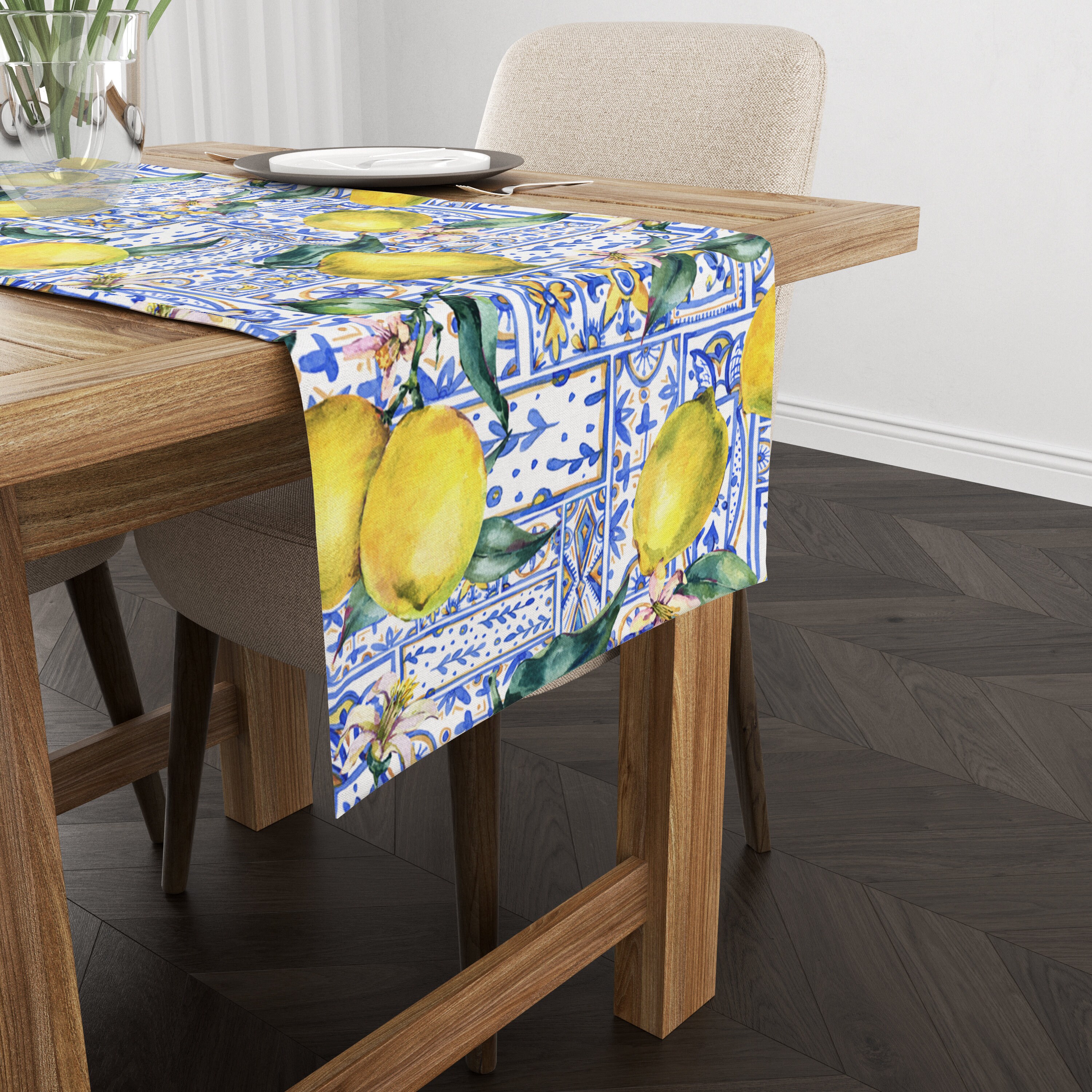 Lemon & Tile Table Runner Floral Spanish Style Kitchen - Etsy