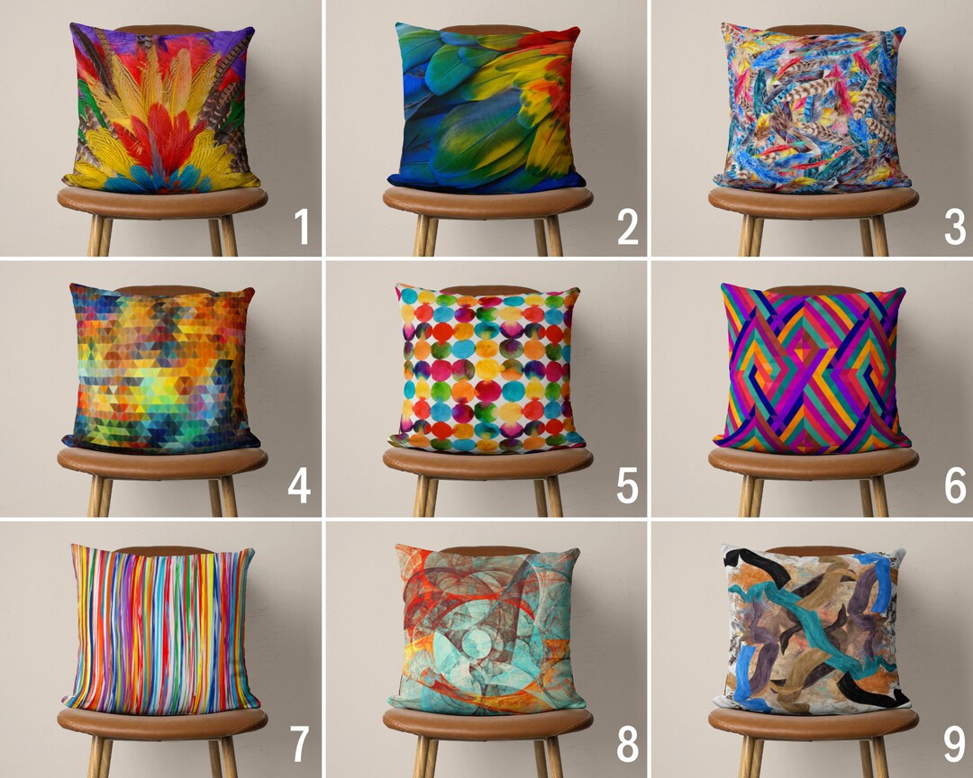Abstract Colorful Pillow Case, Rainbow Cushion Cover, Bright Vivid ...