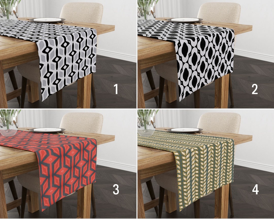Decorative Table Runner, Geometric Runner, Black Red Green Tablecloth ...