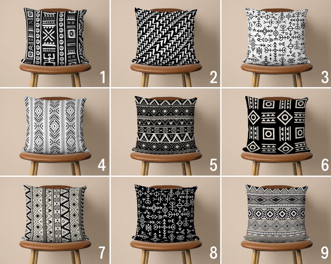 Aztec Motifs Black & White Pillow Cover, Southwestern Boho Pillow Case ...