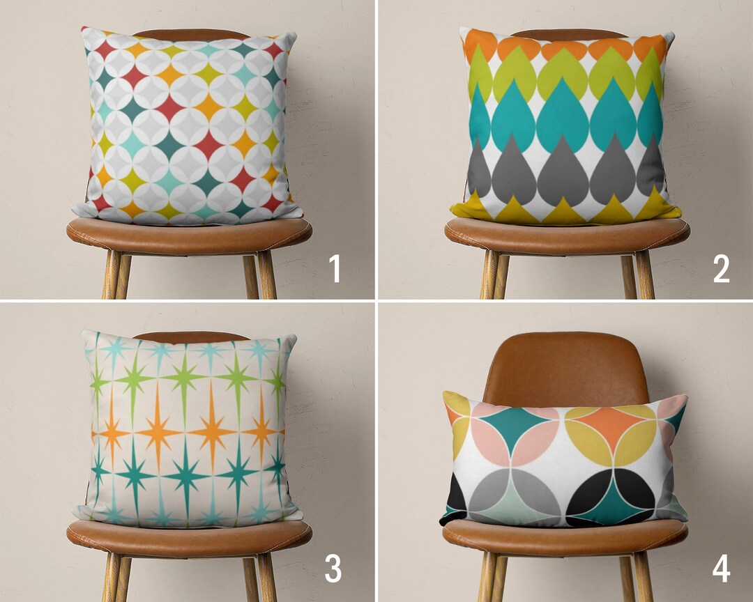 Colorful Retro Pillow Case, Mid Century Modern Pillow Cover, Boho ...