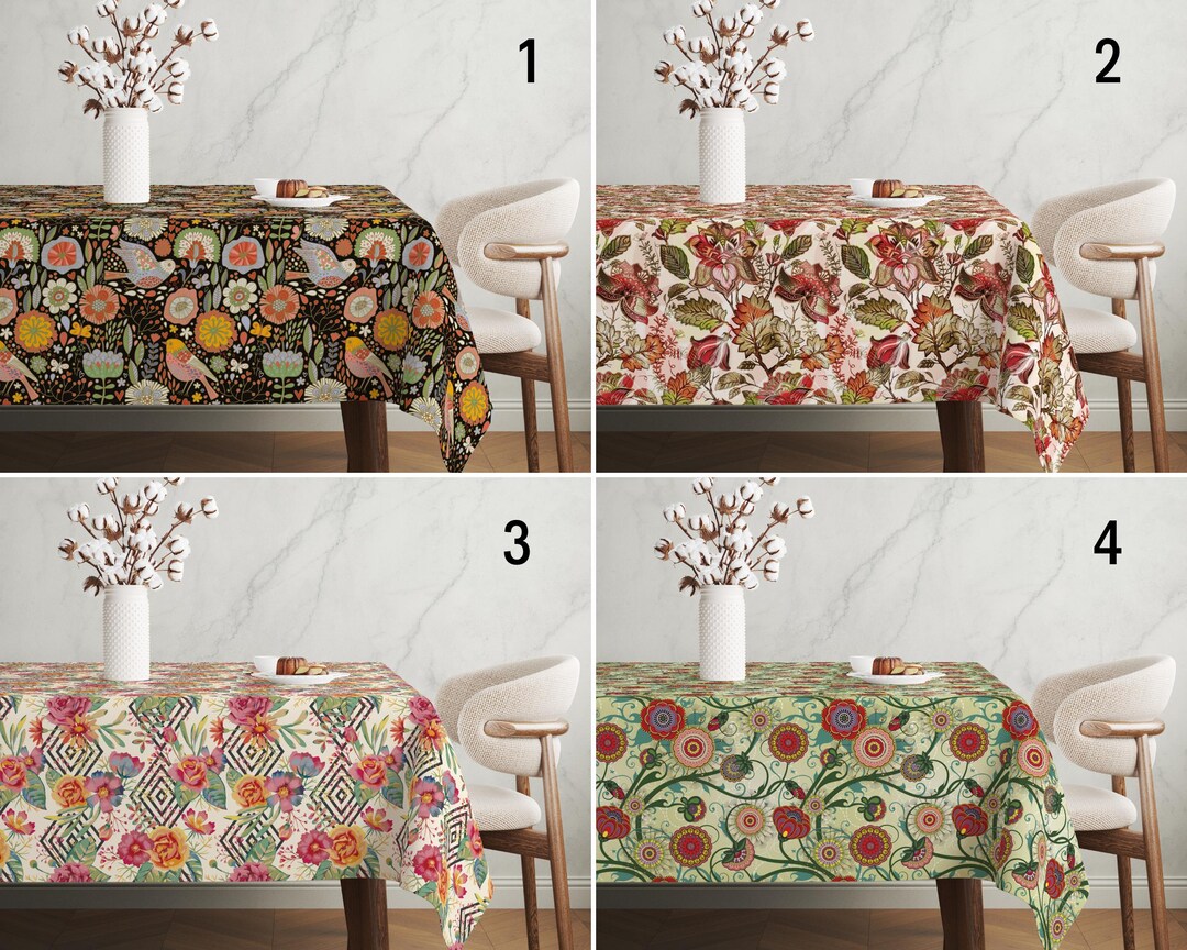 Boho Rustic Floral Tablecloth, Abstract Vintage Fall Flowers Tablecloth ...
