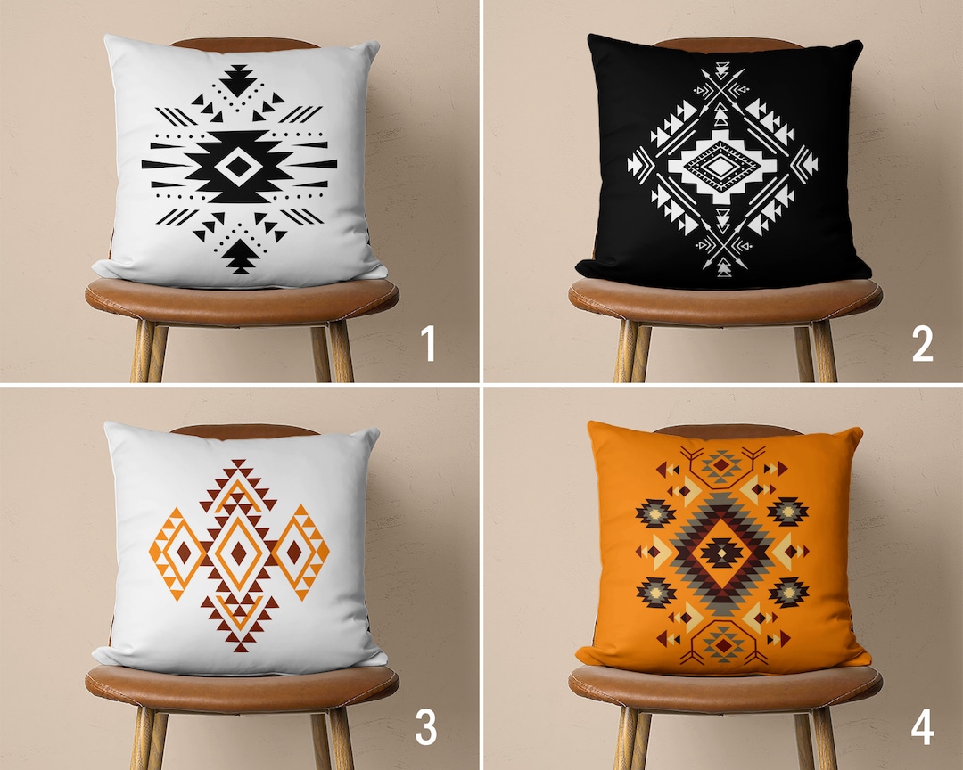 Aztec Symbol Design Throw Pillow Covers, Native American Tribal Pillow ...
