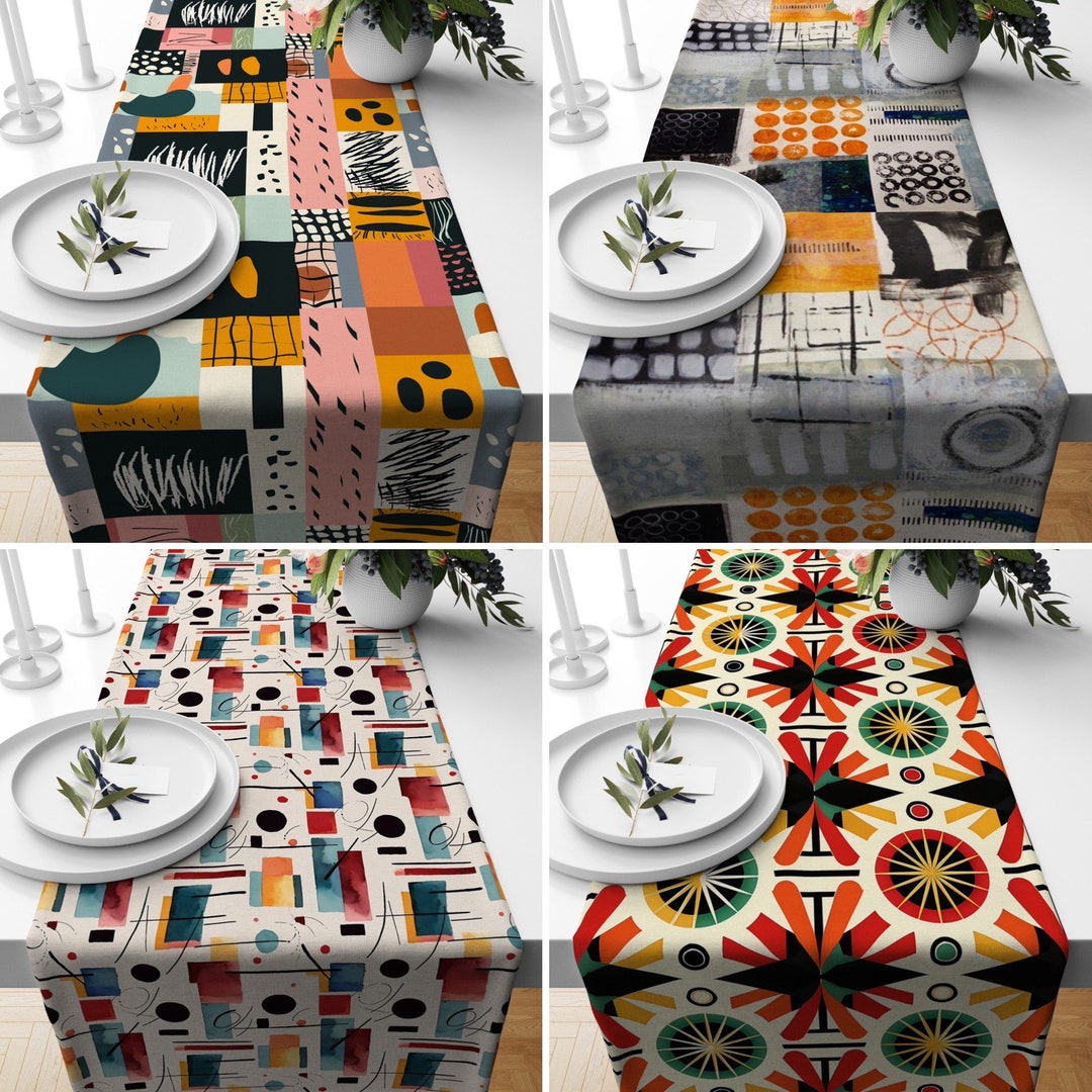 Abstract Geometric Design Table Runner, Modern Any Custom Size Table ...