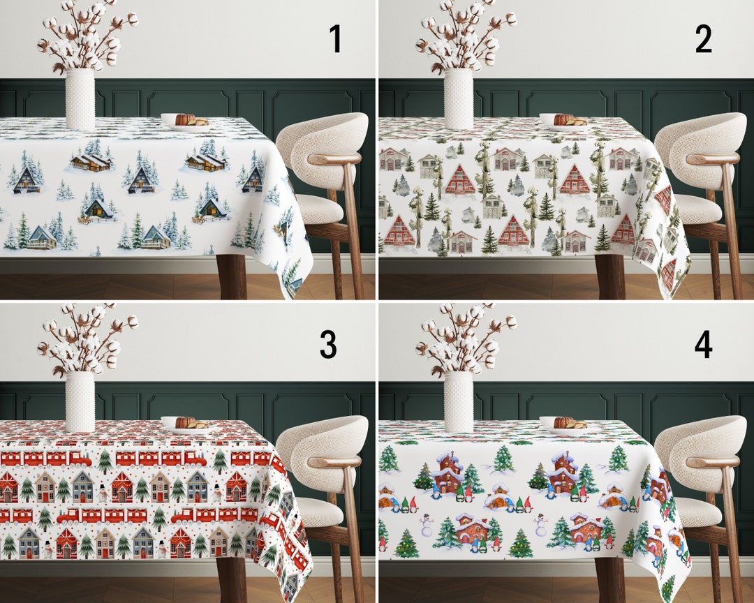 Winter Farmhouse Tablecloth, Snowy Winter Landscape Tablecloth ...