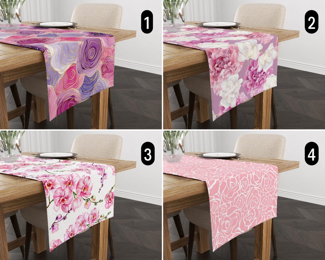 Pink Rose & Peony Flowers Table Runner, Floral Table Runner, Summer ...