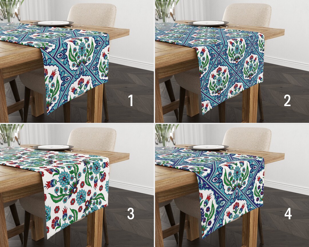 Tulip Pattern Turkish Style Table Runner, Ottoman Tile Design Kitchen ...