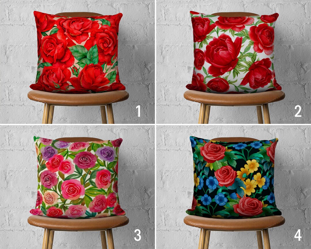 Red Roses Pillow Cover, Floral Throw Pillow Case, Rose Flowers Cushion ...