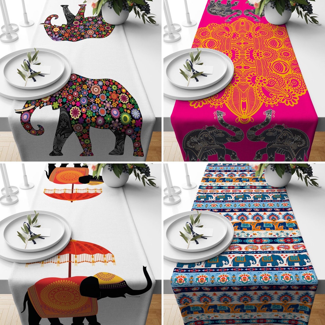 Animal Ethnic Table Runner, Elephants Bohemian Runners, African ...