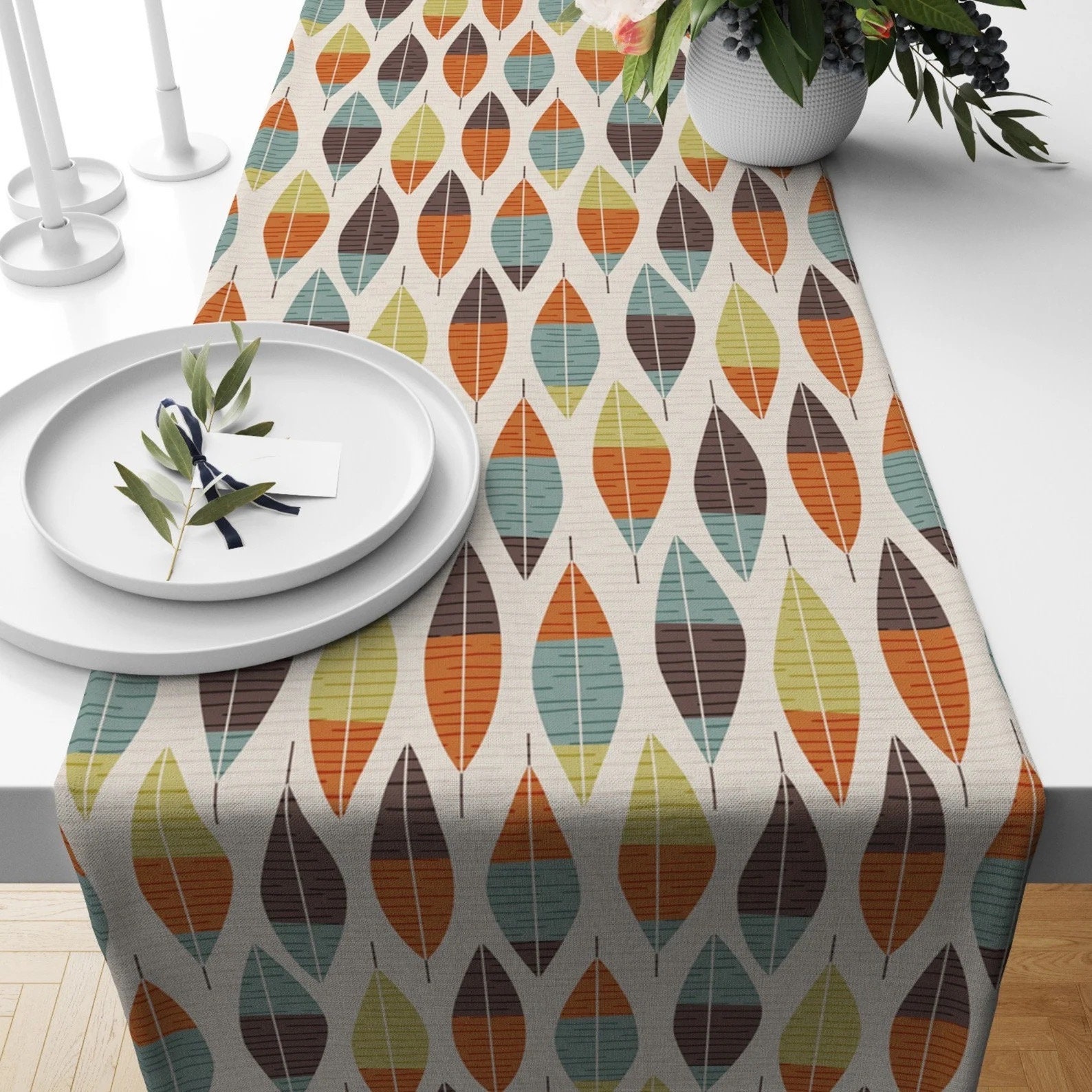 Modern Abstract Table Runner, Colorful Geometric Runner, Orange & Blue ...