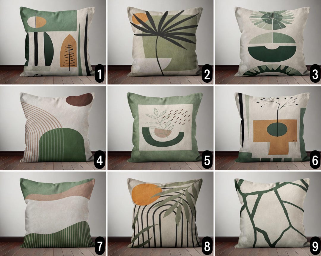 Abstract Green Minimalist Pillow Case, Boho Leaves Throw Pillow Cover ...