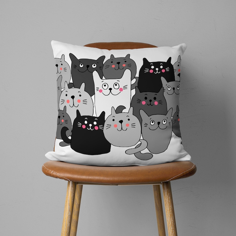 Cat Pattern Pillow Case, Cute Cats Cushion Cover, Animal Throw Pillow ...