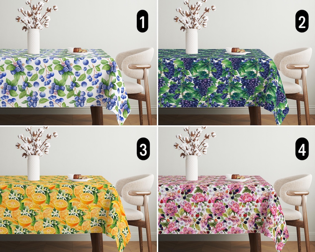 Fresh Fruits Design Tablecloth, Blueberry Blackberry Grape Orange ...