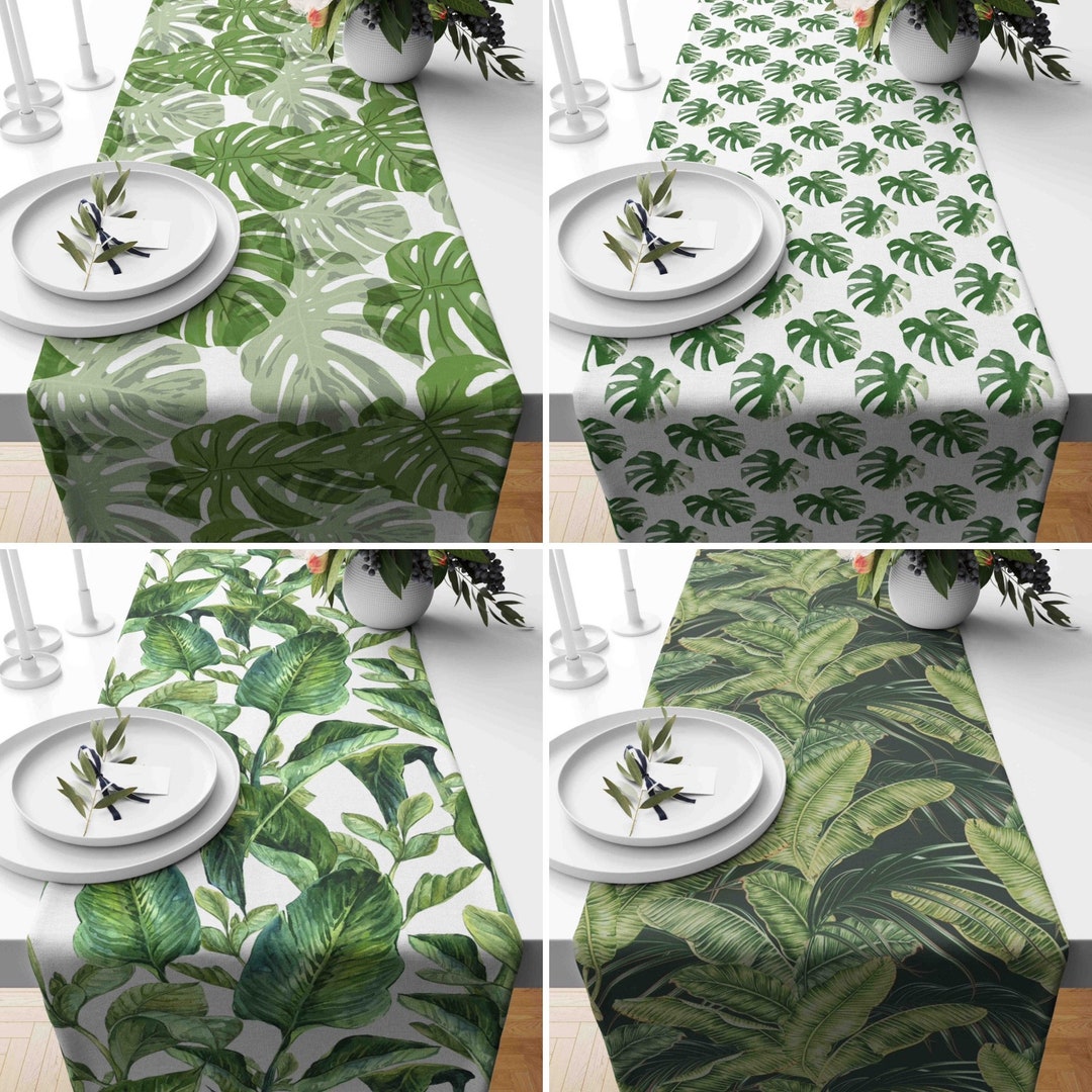 Botanical Leaves Table Runner, Green Giant Monstera Leaves Kitchen ...