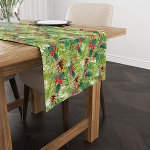 Pine Cone Table Runner, Pine Tree Kitchen Runner, Green Winter ...