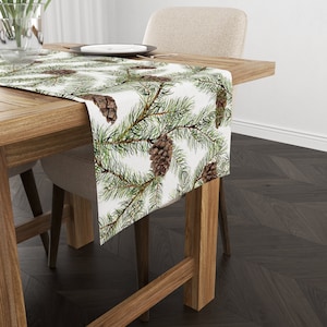 Pine Cone Table Runner, Pine Tree Kitchen Runner, Green Winter ...