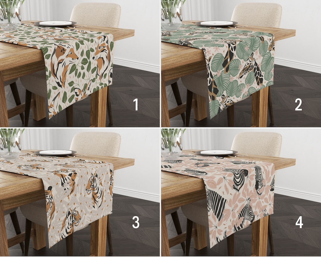 Wild Animal Portrait Runner, Fox Giraffe Tiger Zebra Table Runners ...