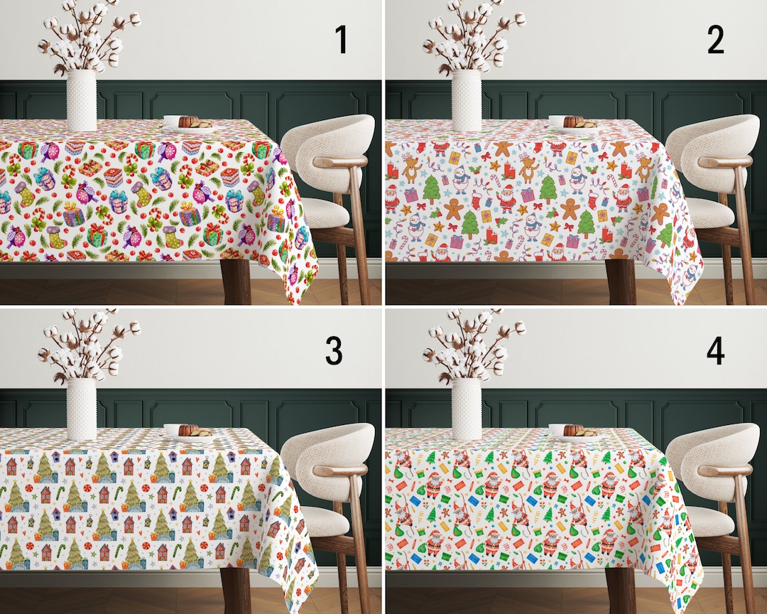 Festive Joyful Christmas Tablecloth, Colorful Holiday Tablecloth ...