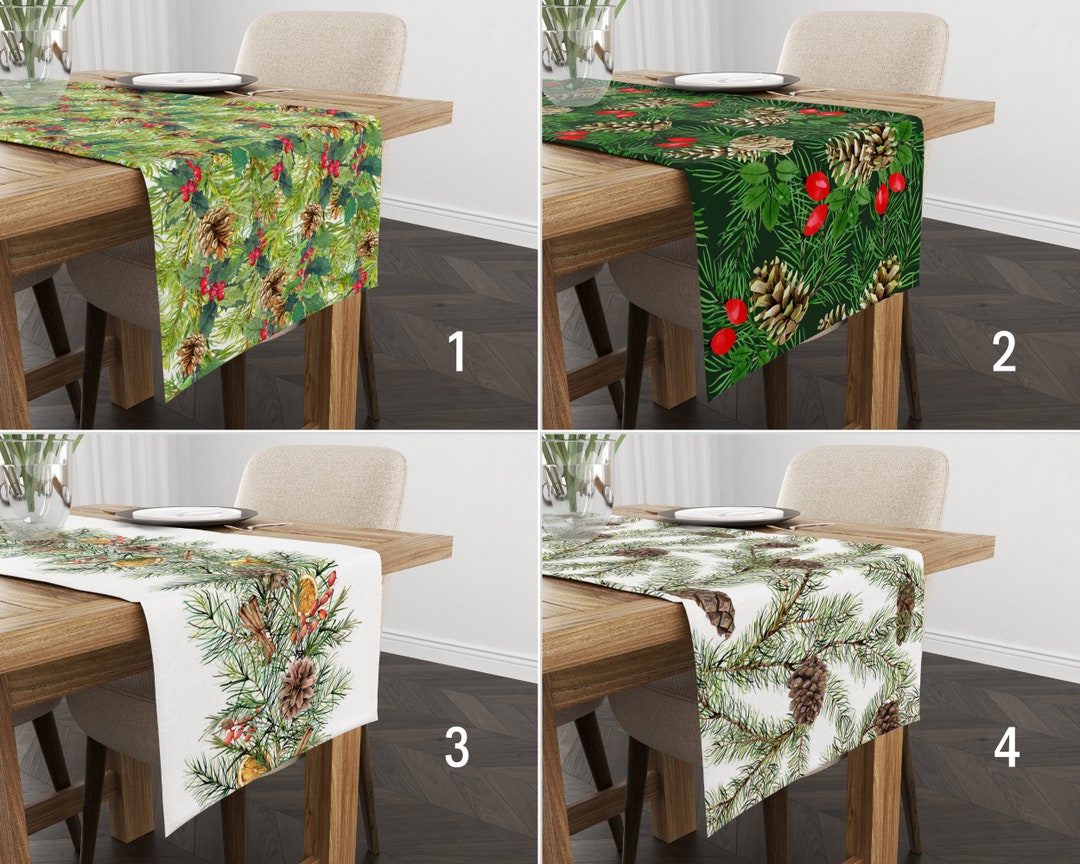 Pine Cone Table Runner, Pine Tree Kitchen Runner, Green Winter ...
