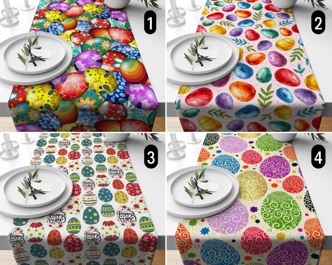 Painted Easter Eggs Table Runner, Colorful Happy Easter Table Runner, Festive Spring Holiday ...