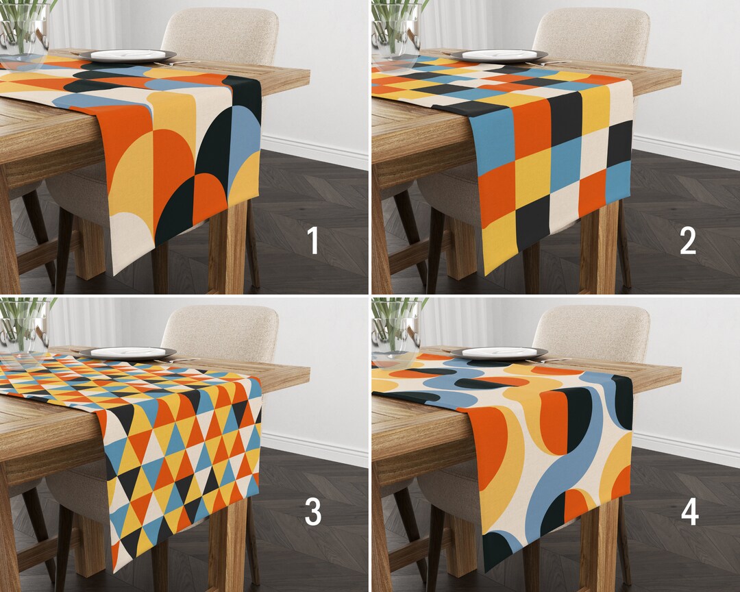 Colorful Retro Design Table Runner, Mid Century Modern Any Custom Size ...