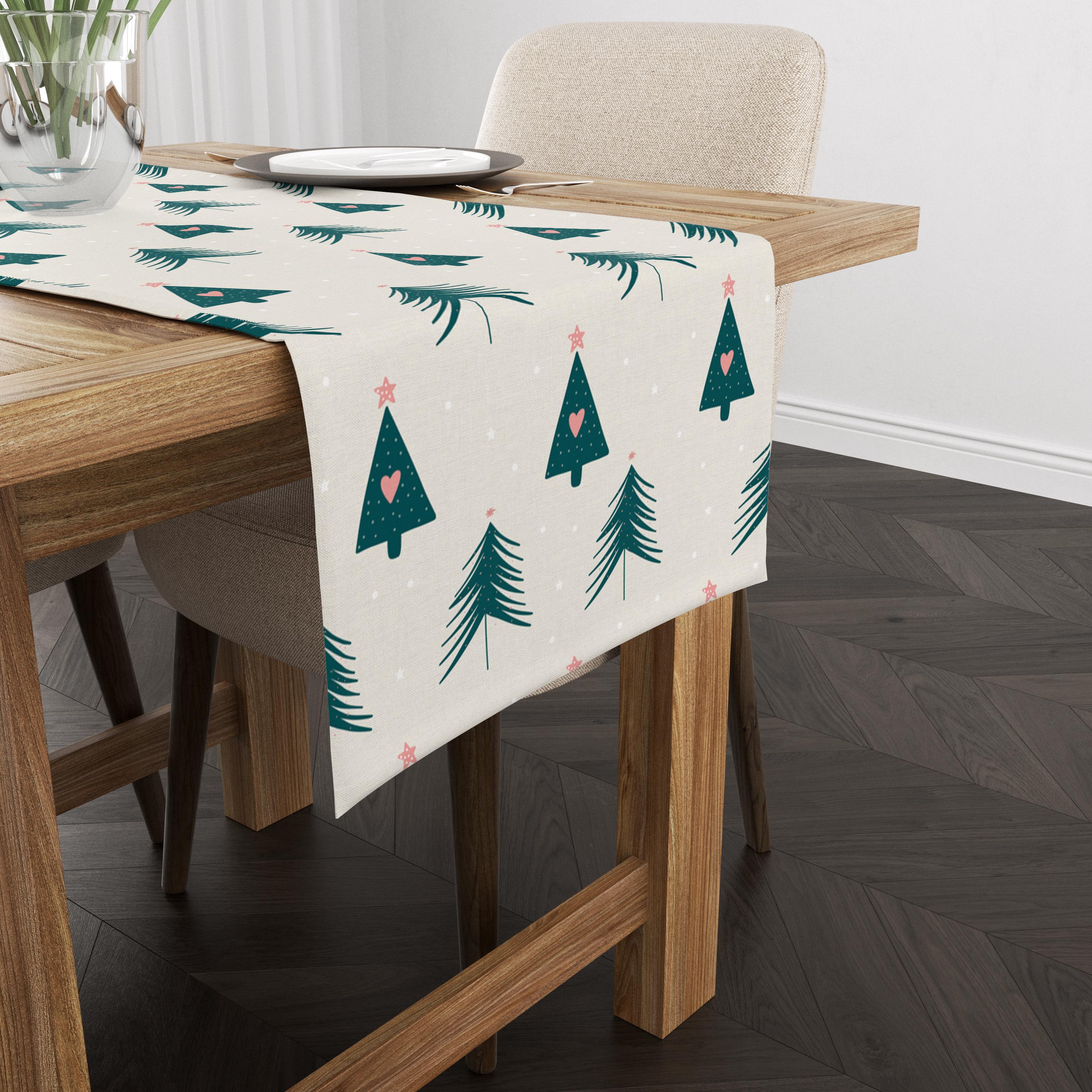 Modern Minimalist Pine Trees Table Runner, Christmas Tree Design Coffee ...
