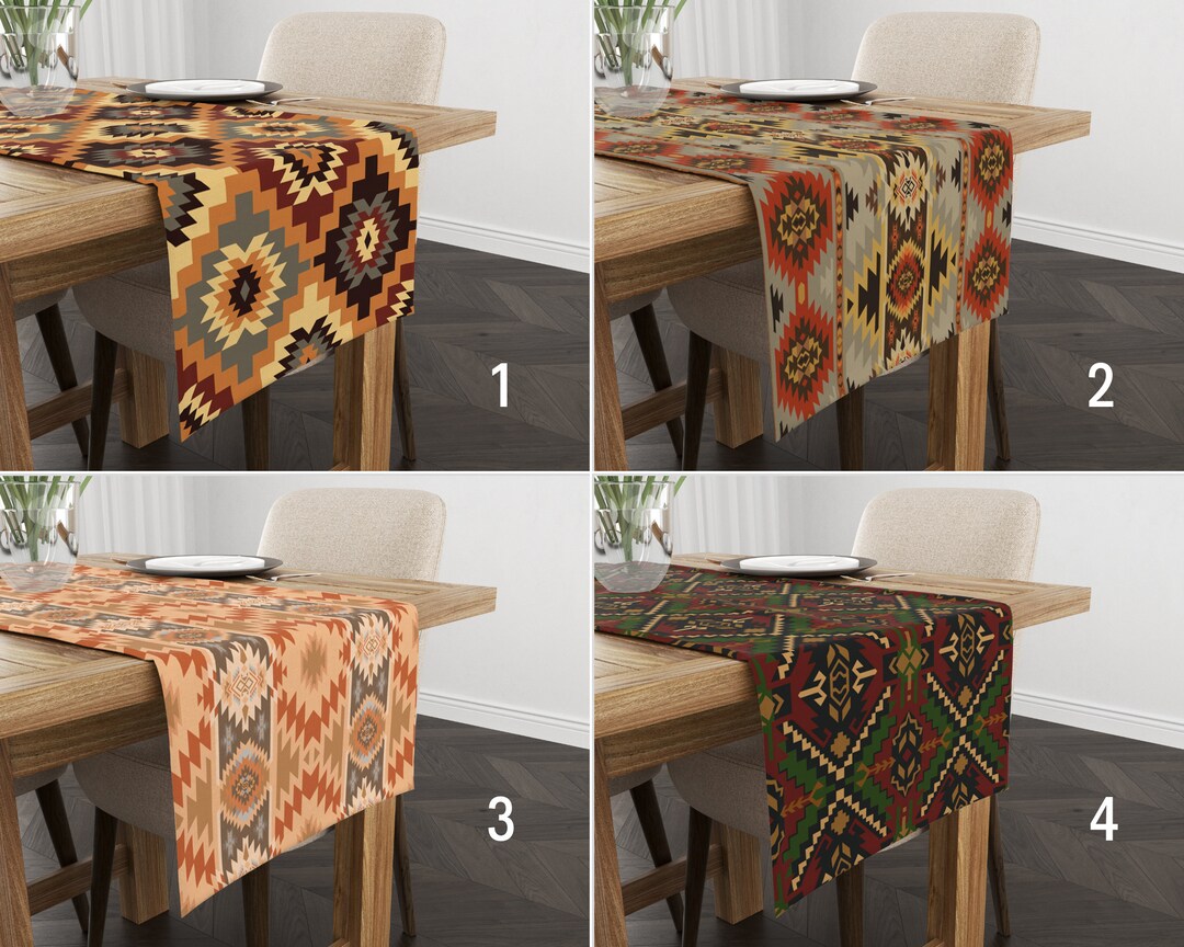 Boho Aztec Design Runner, Tribal Geometric Table Runner, Brown ...