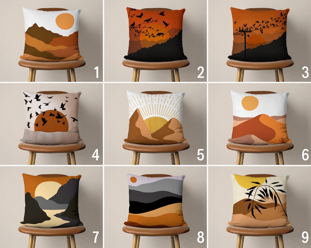 Landscape Pillow Cover, Abstract Mountain View Pillow Case, Brown ...