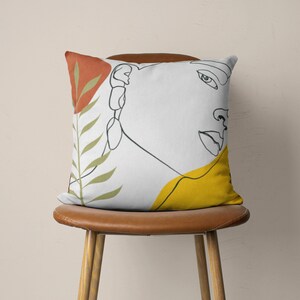 Abstract Line Art Pillow Cover, Minimalistic Cushion Cover, Woman Face ...