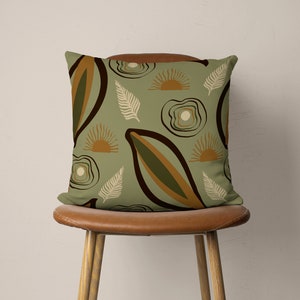 Boho Abstract Throw Pillow Case, Green Brown Animal Print Cushion Cover ...