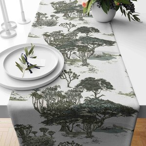 Tree Design Table Runner, Green & Blue Jungle Kitchen Runner, Woods ...