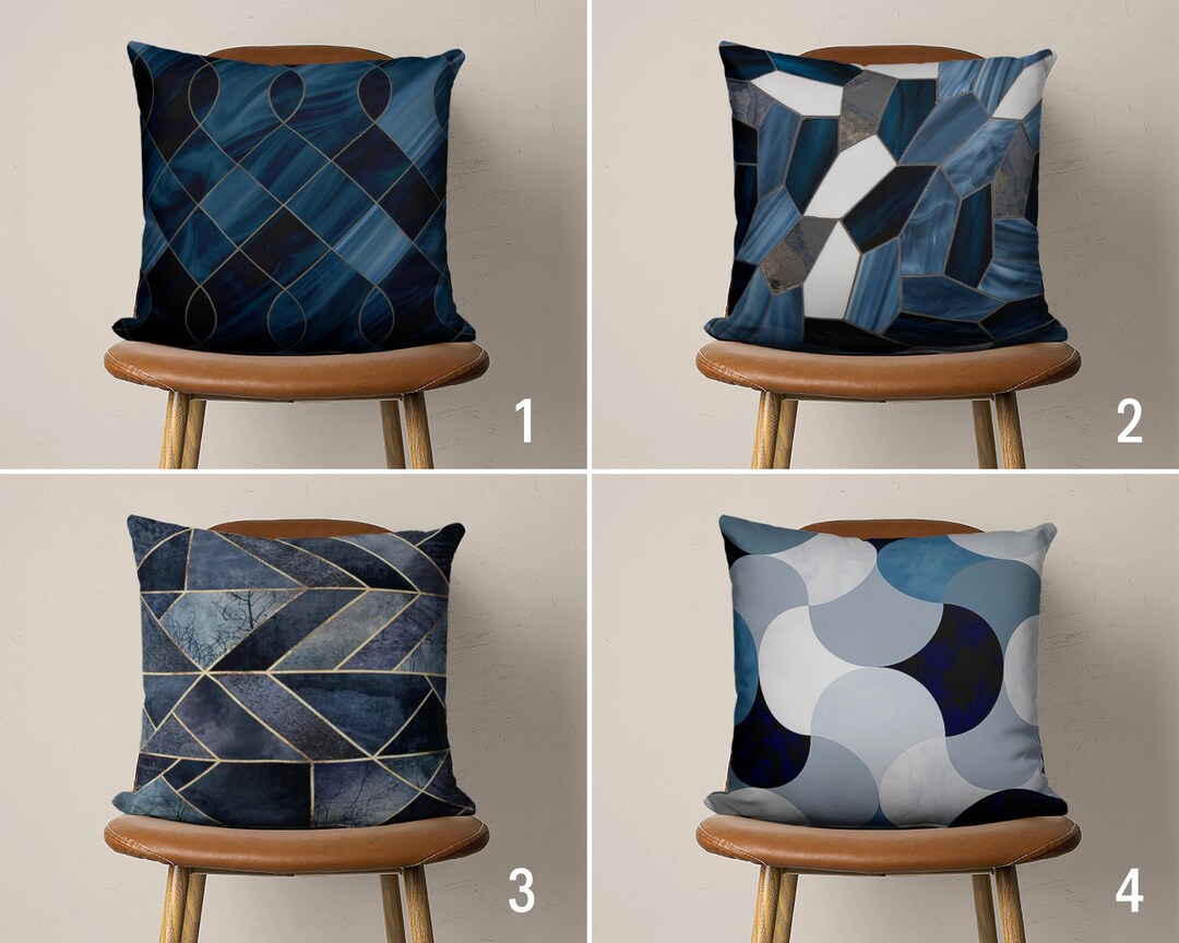 Dark Blue Abstract Throw Pillow Case, Modern Abstract Cushion Cover ...