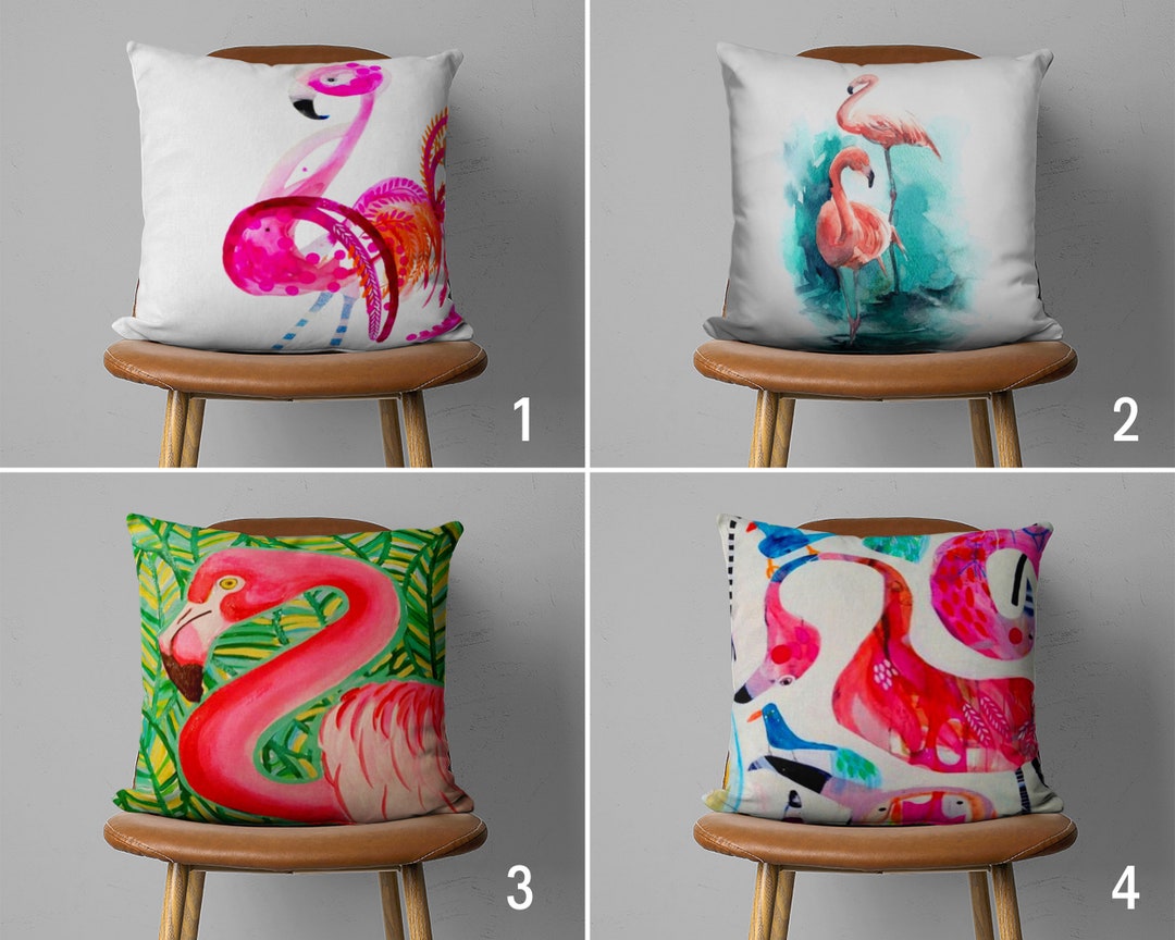 Pink Flamingo Pillow Cover, Coastal Summer Cushion Cover, Cute Animal ...