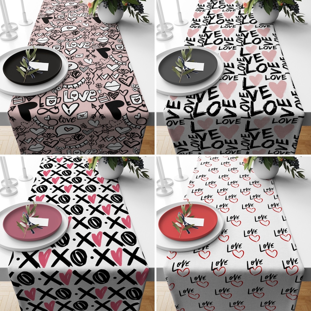 Hearts & Love Table Runner, Valentine's Day Runner, Pink Black Love ...
