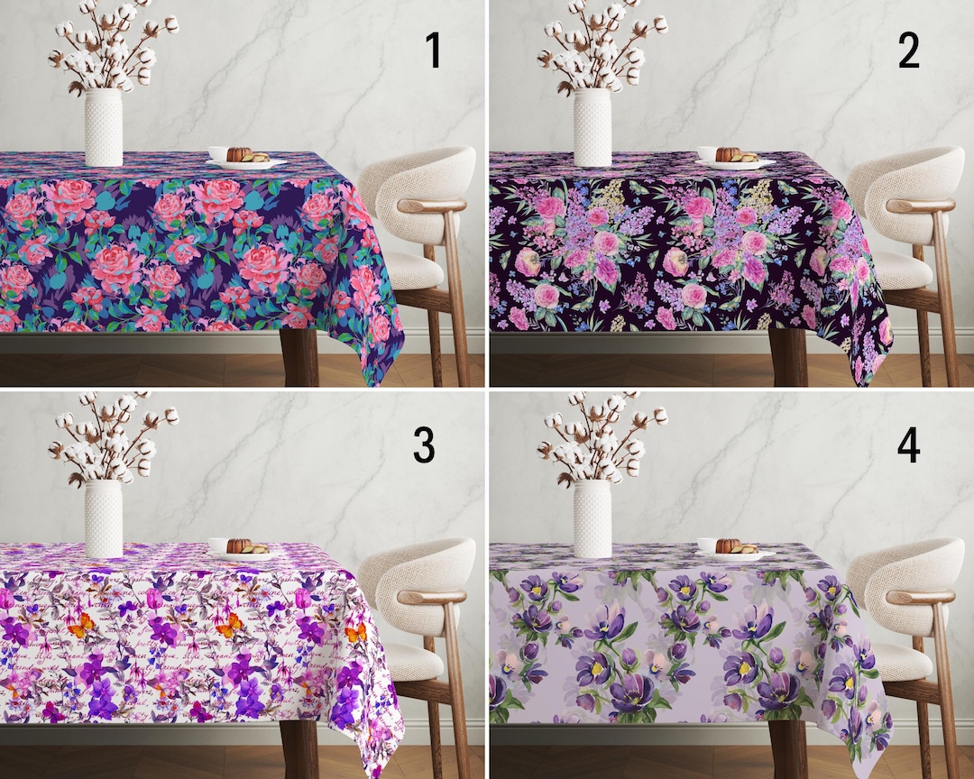 Floral Romantic Tablecloth, Elegant Floral Purple Tablecloth, Classic ...