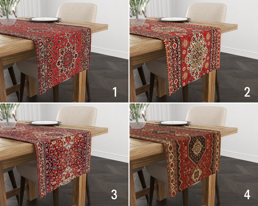 Digital Print Rug Design Table Runner, Red Ethnic Kitchen Runner ...