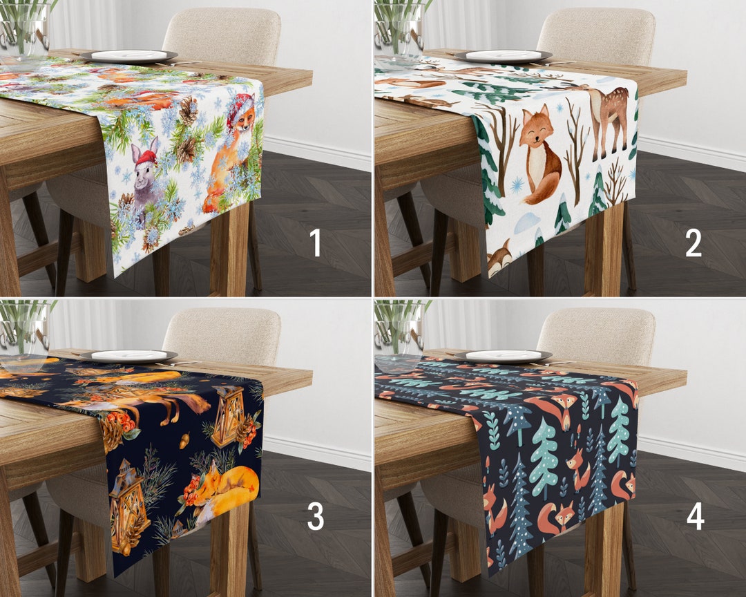 Cute Fox Table Runner, Winter Kitchen Runner, Fox in Woodland ...
