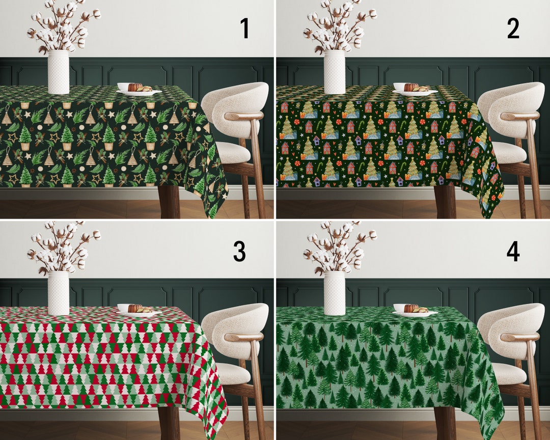 Pine Tree Tablecloth, Christmas Tree Tablecloth, Joyful Winter Holiday ...
