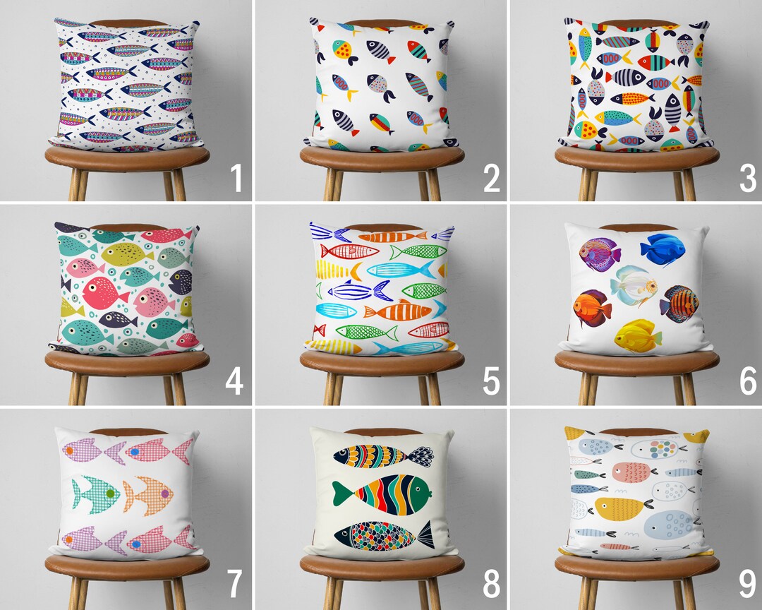 Colorful Fish Pillow Cover, Multicolored Coastal Pillow Case, Fish ...