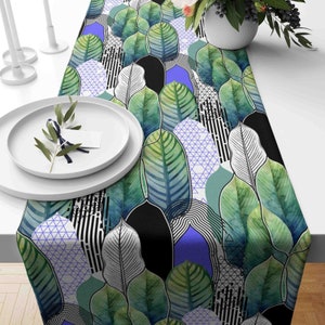 Leaf Pattern Table Runner, Boho Leafy Kitchen Runner, Botanical ...