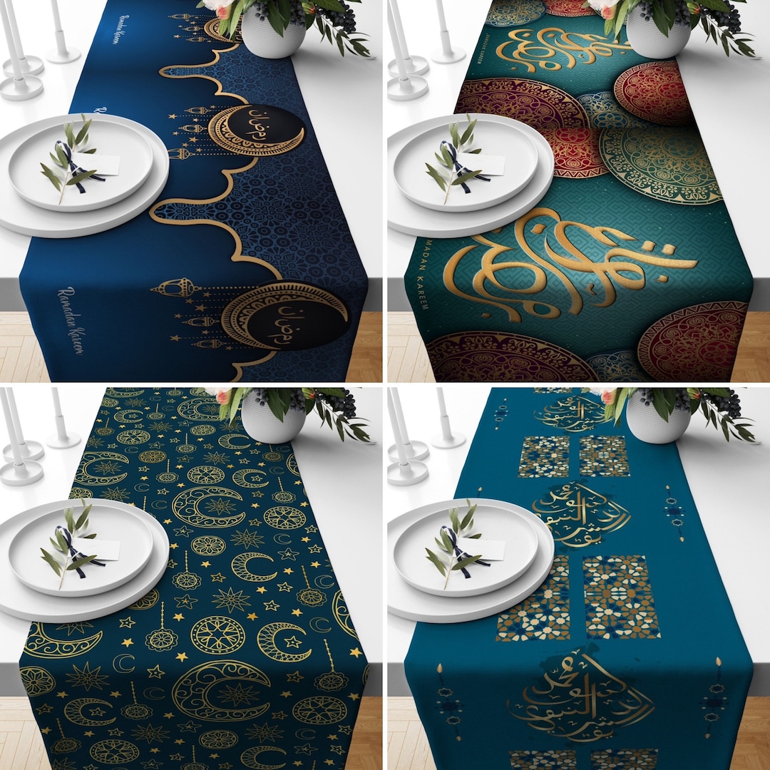Blue Ramadan Table Runner, Eid Mubarak Runner, Arabic & Islamic ...