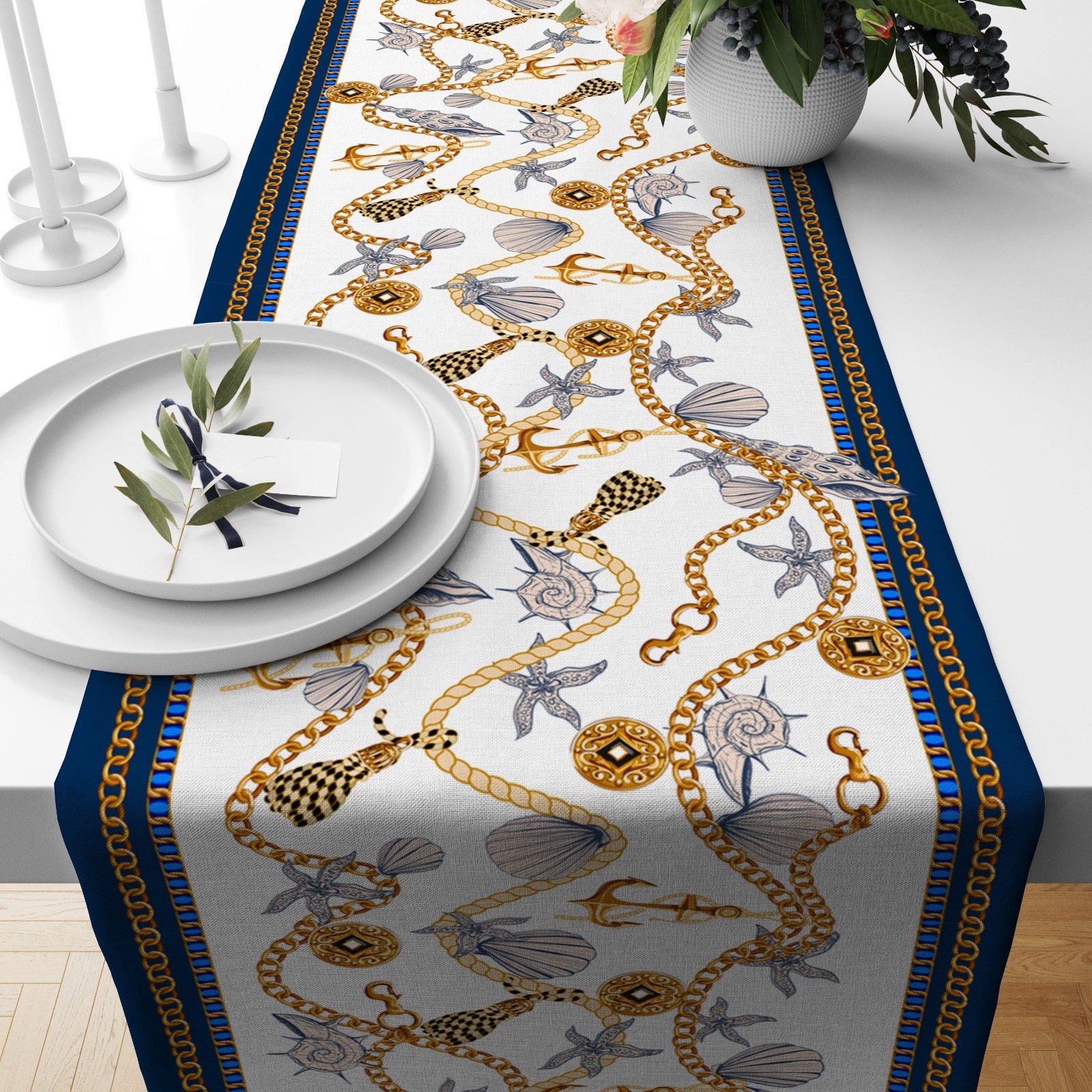 Nautical Rope Table Runner, Seahorse Runner, Coastal Tablecloth, Marine ...